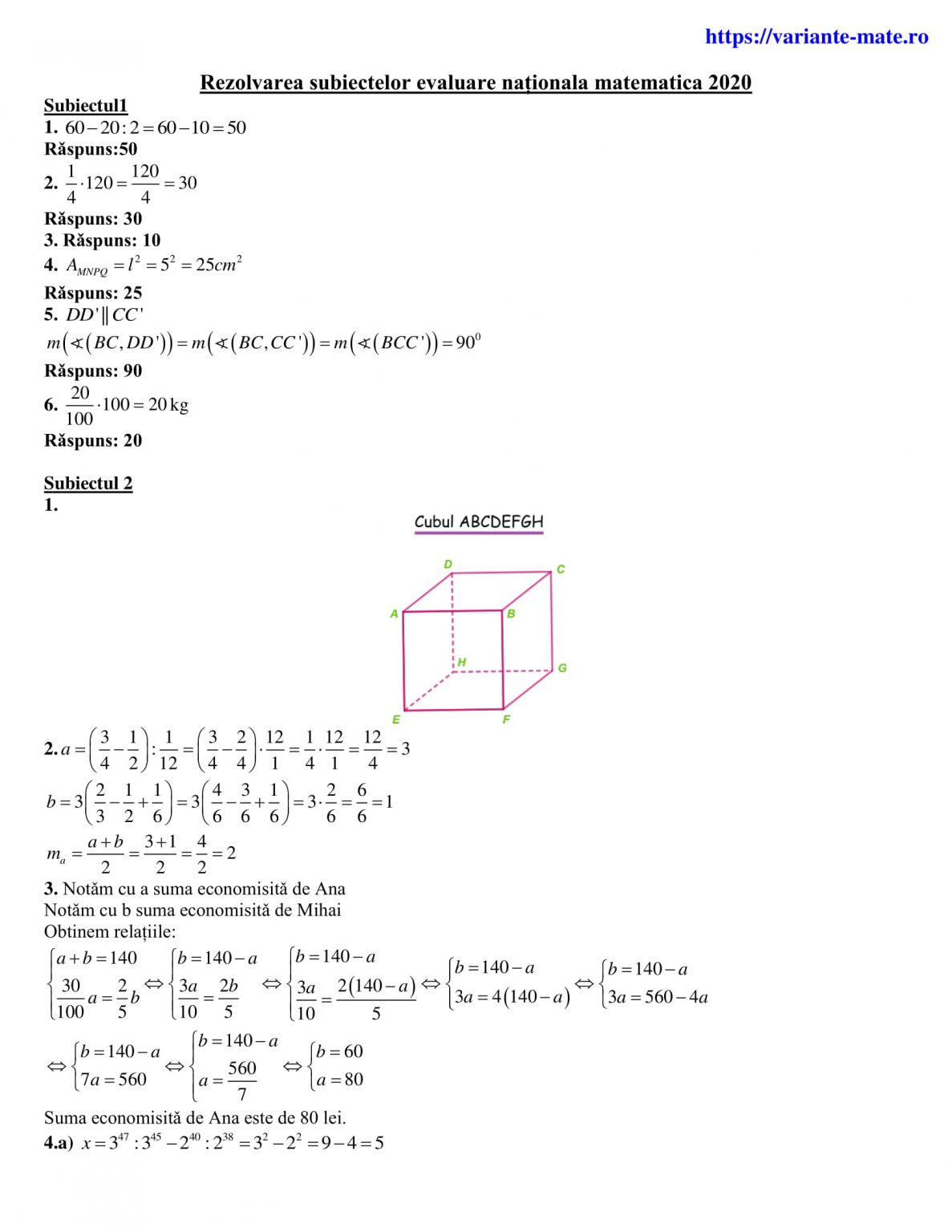 Matematica – bacalaureat, evaluare nationala – variante ...